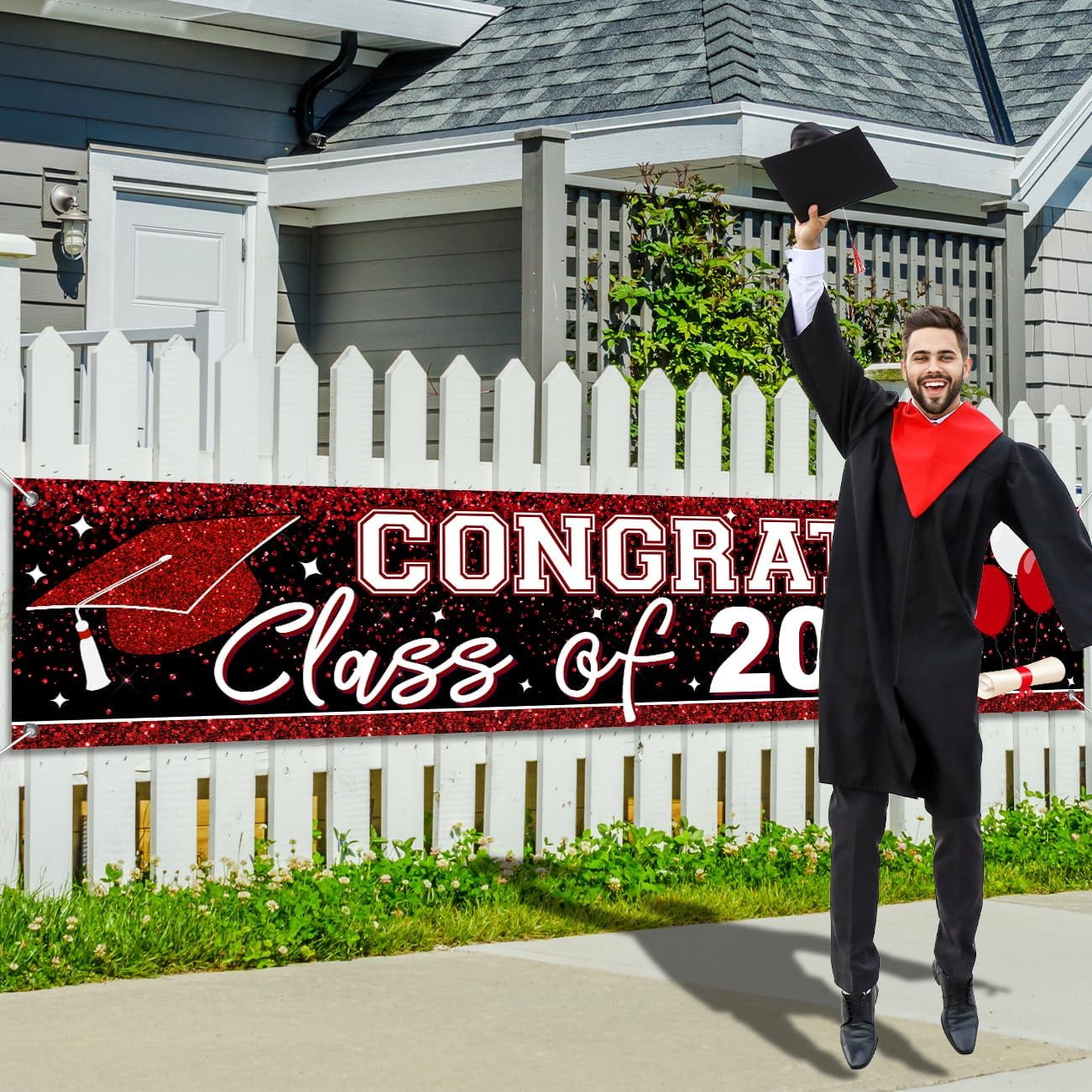 Aeshufy Large Congrats Class of 2025 Banner Red Backdrop Graduation ...