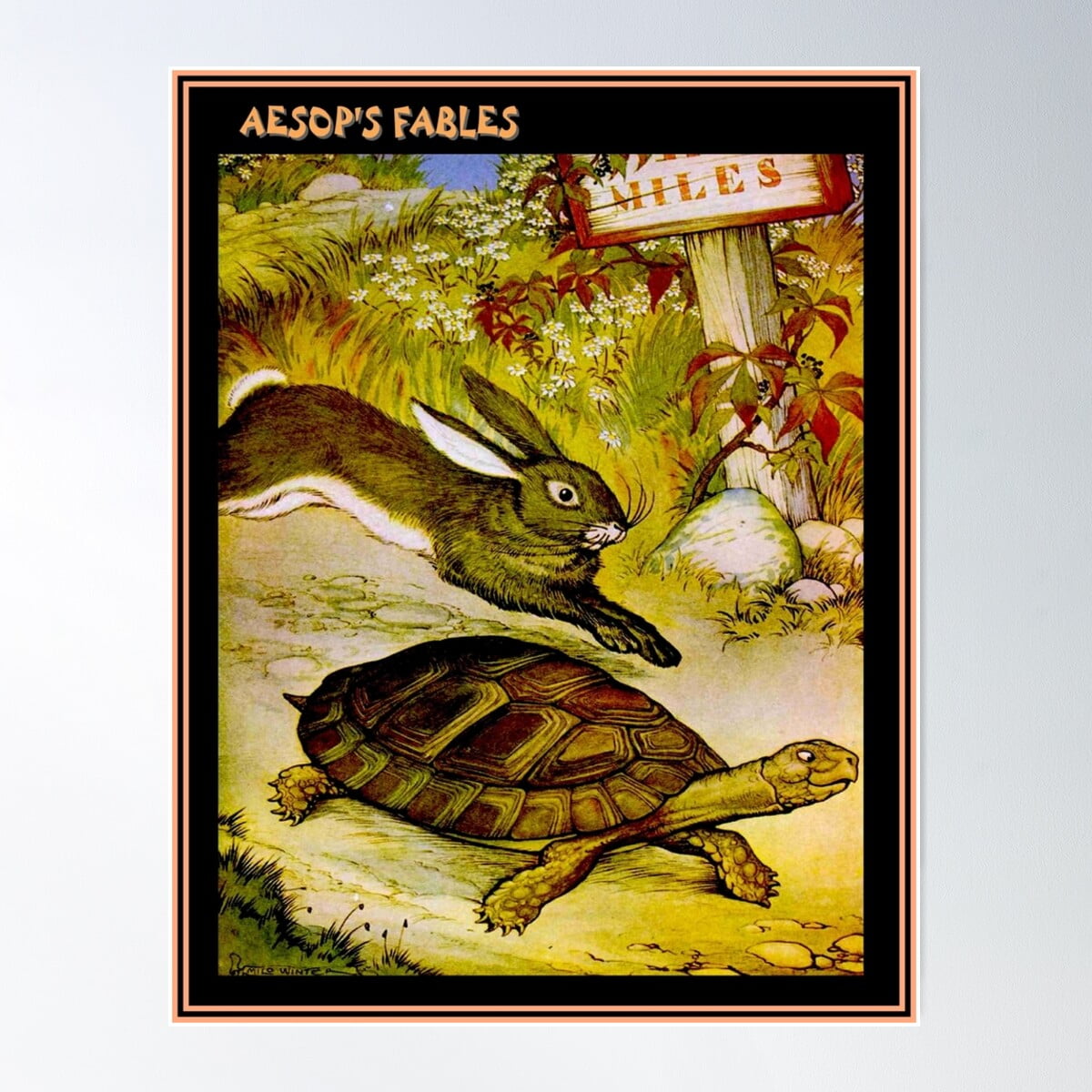 Aesops Fables; Vintage Fairy Tale Racing Print Poster Wall Art, Modern ...