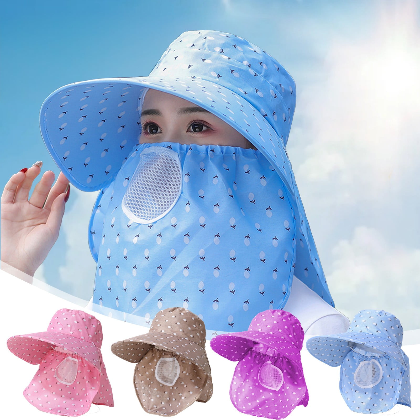 Aespoir Sun Hat for Women with Wide Brim Face Mask, Detachable Neck ...