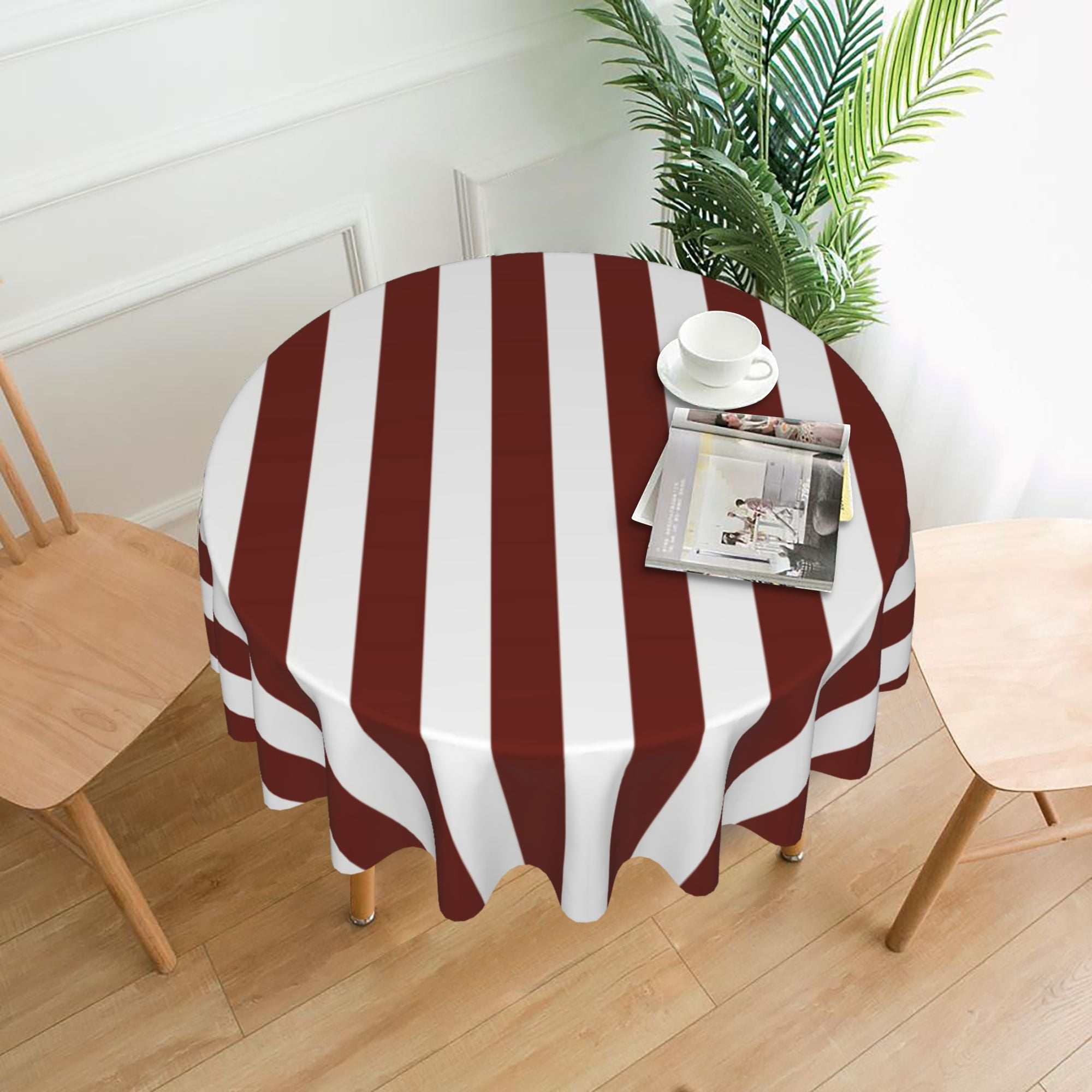 Aesthetic 0xide Red and White Vertical Polyester Round Tablecloths 60 ...