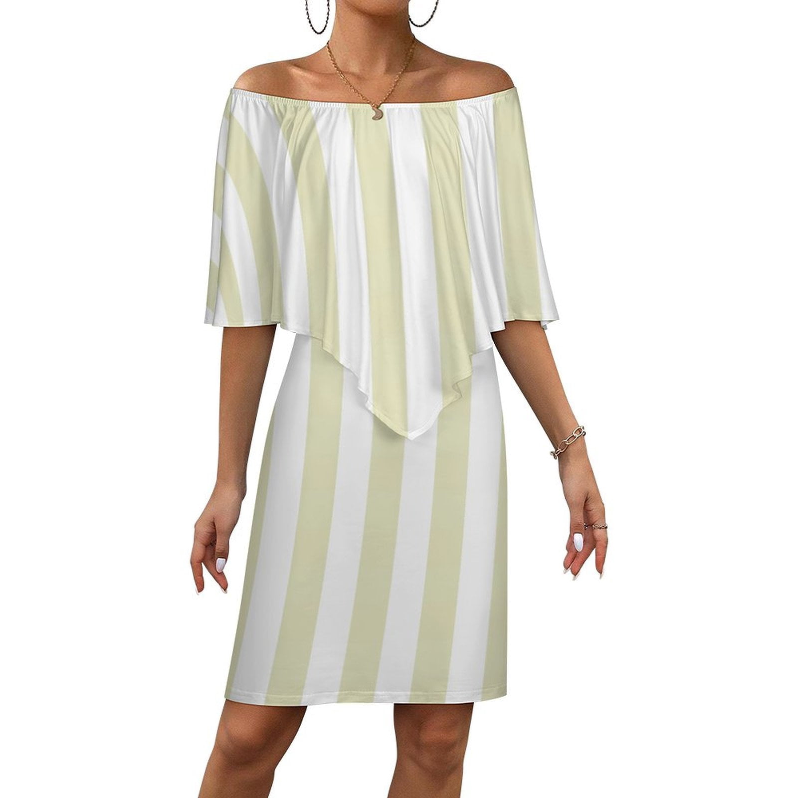 Aesthetic 0yster White And White Vertical Women's Off The Shoulder ...