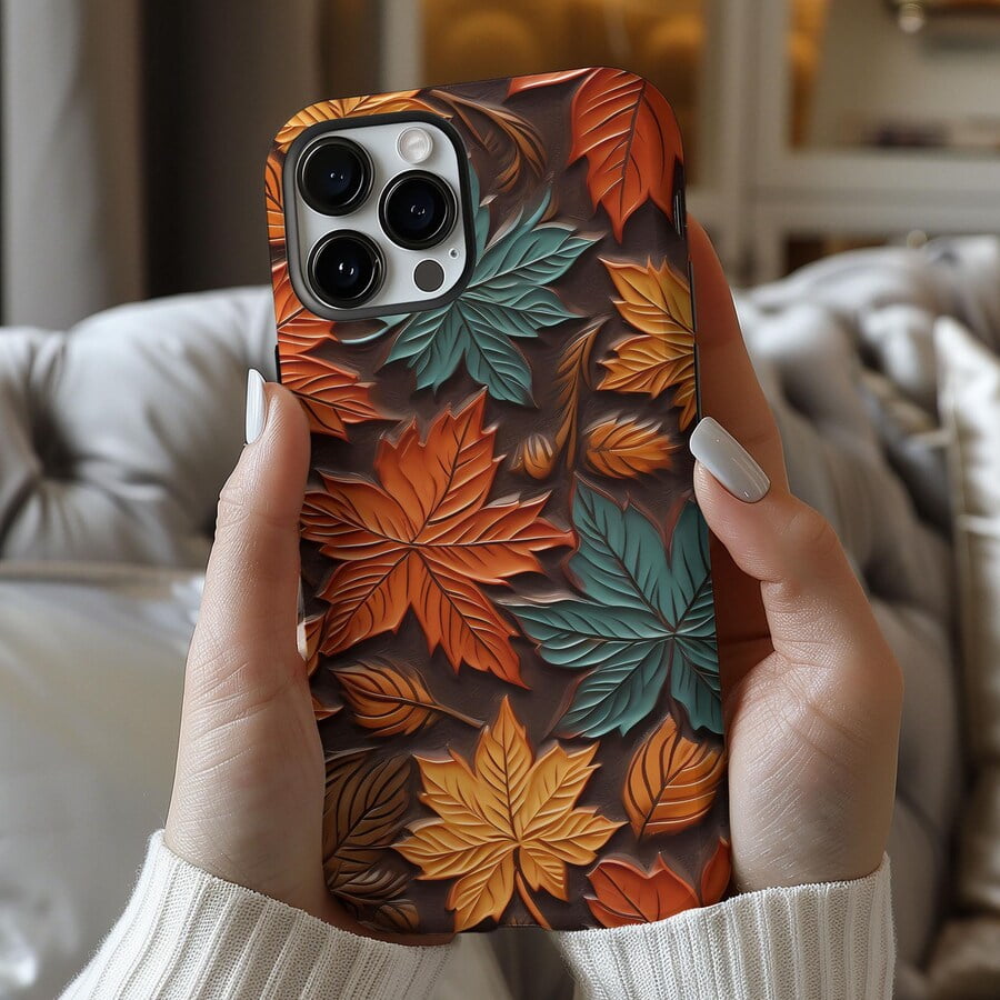 Aesthetic 3D Autumn Leaves Print Fall Phone Case for Lovers 11 12 13 14 ...