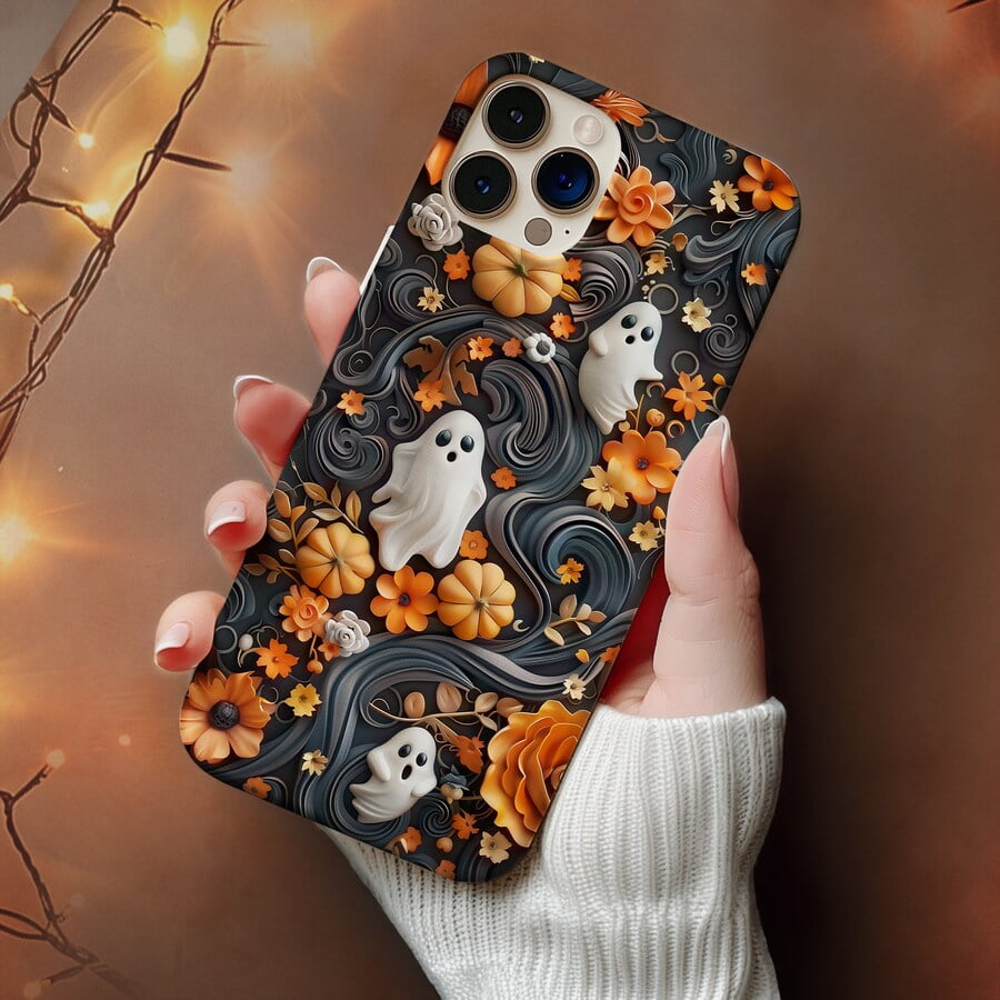Aesthetic 3D Cute Halloween Ghosts and Pumpkins Phone Case 11 12 13 14 ...
