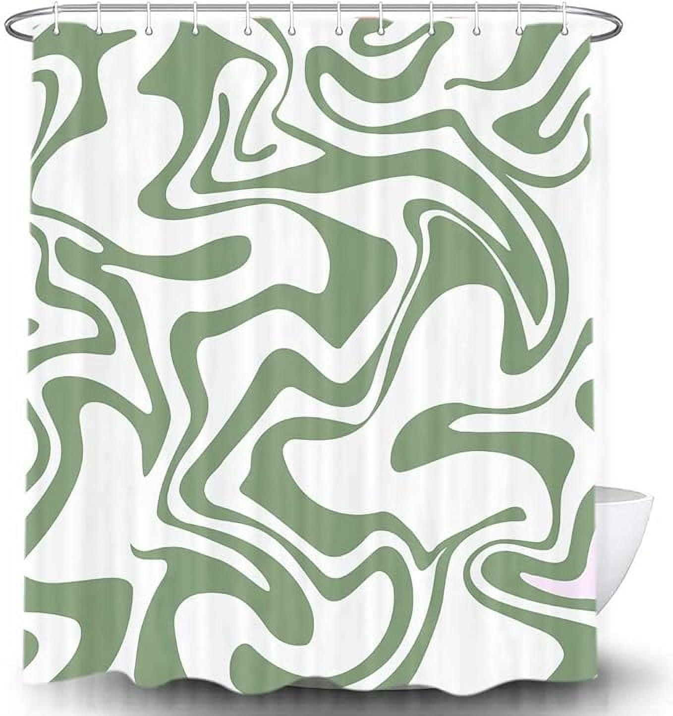 Aesthetic 70s Shower Curtain, Sage Green Bath Curtain Abstract Wavy Swirl For Girls, Cute Retro ...