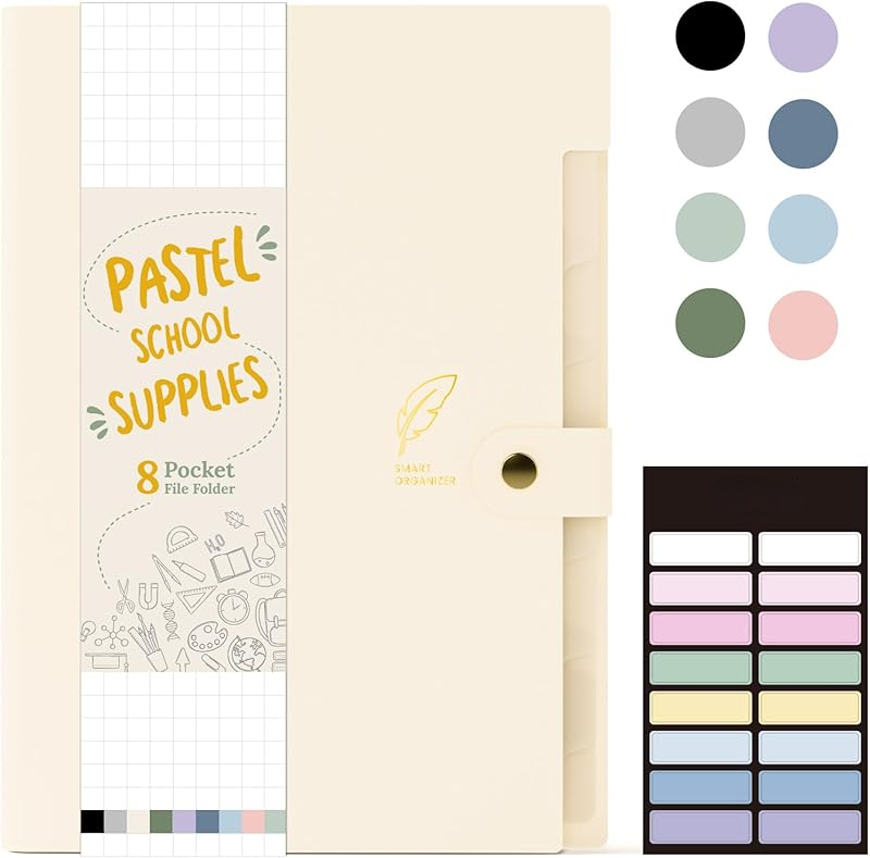 Aesthetic 8 Pocket Accordion File Organizer, Pastel Expanding File ...