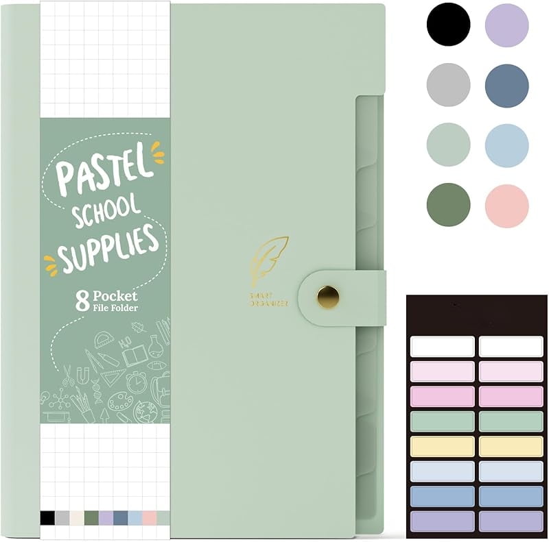 Aesthetic 8 Pocket Accordion File Organizer, Pastel Expanding File ...