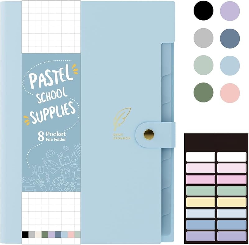 Aesthetic 8 Pocket Accordion File Organizer, Pastel Expanding File ...