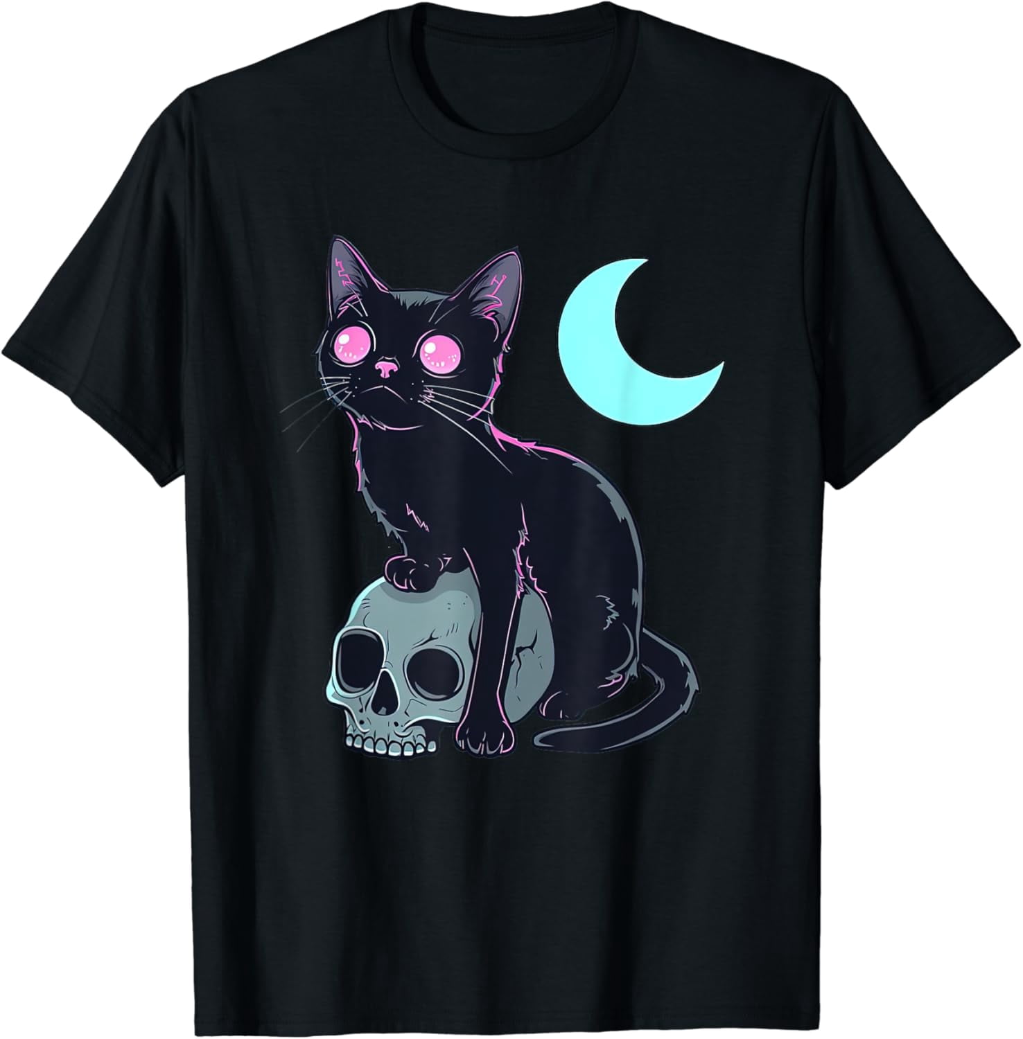 Aesthetic Anime Pastel Goth Witchy Cat With Skull Death Moon T-Shirt ...
