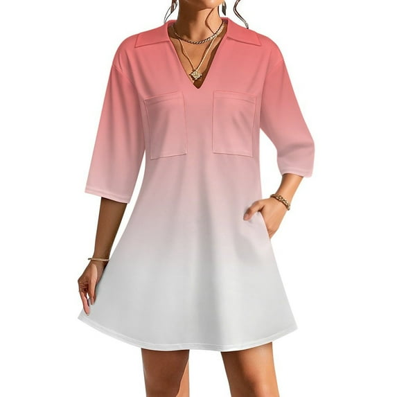 Aesthetic Antique Pink And White Gradient Womens Dress With Pockets ...