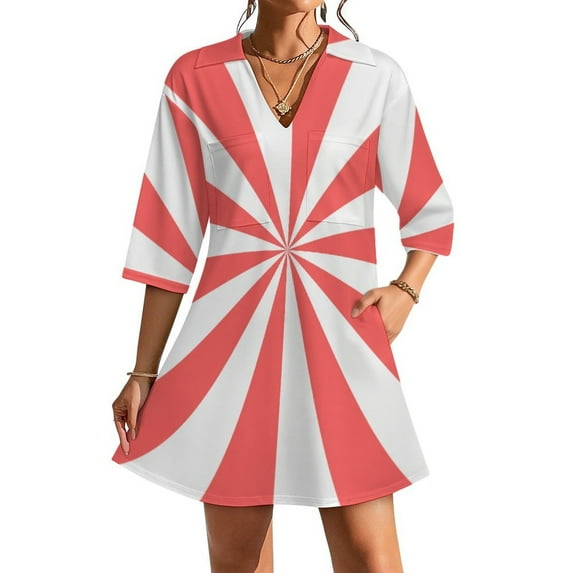 Aesthetic Antique Pink And White Sunburst Womens Dress With Pockets ...