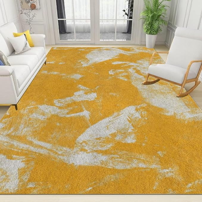 Aesthetic Area Rug, Mid Century Modern Yellow Rug, Soft With Non-Slip ...