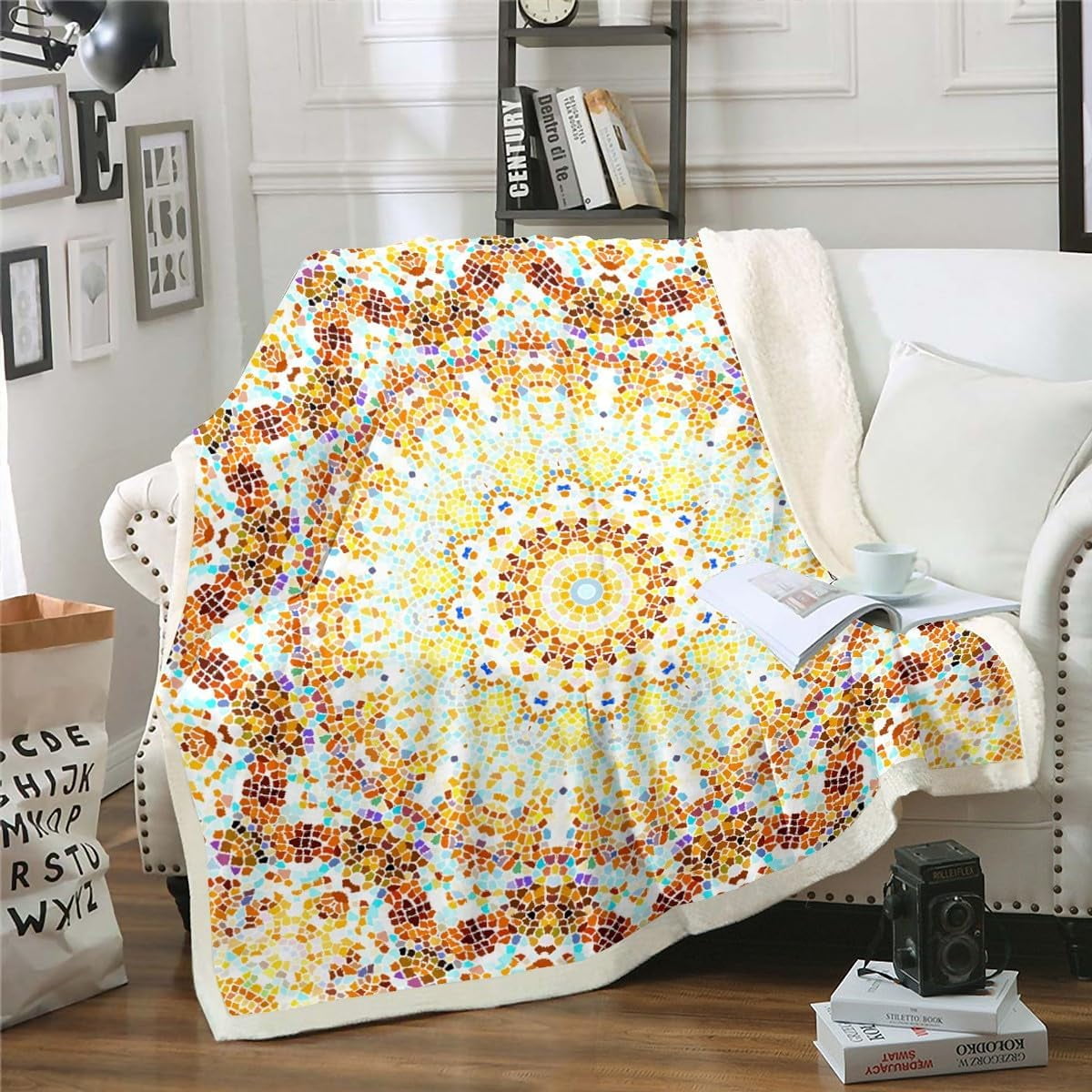 Aesthetic Artwork Blanket Yellow Paisley Throw Blanket for Bed ...