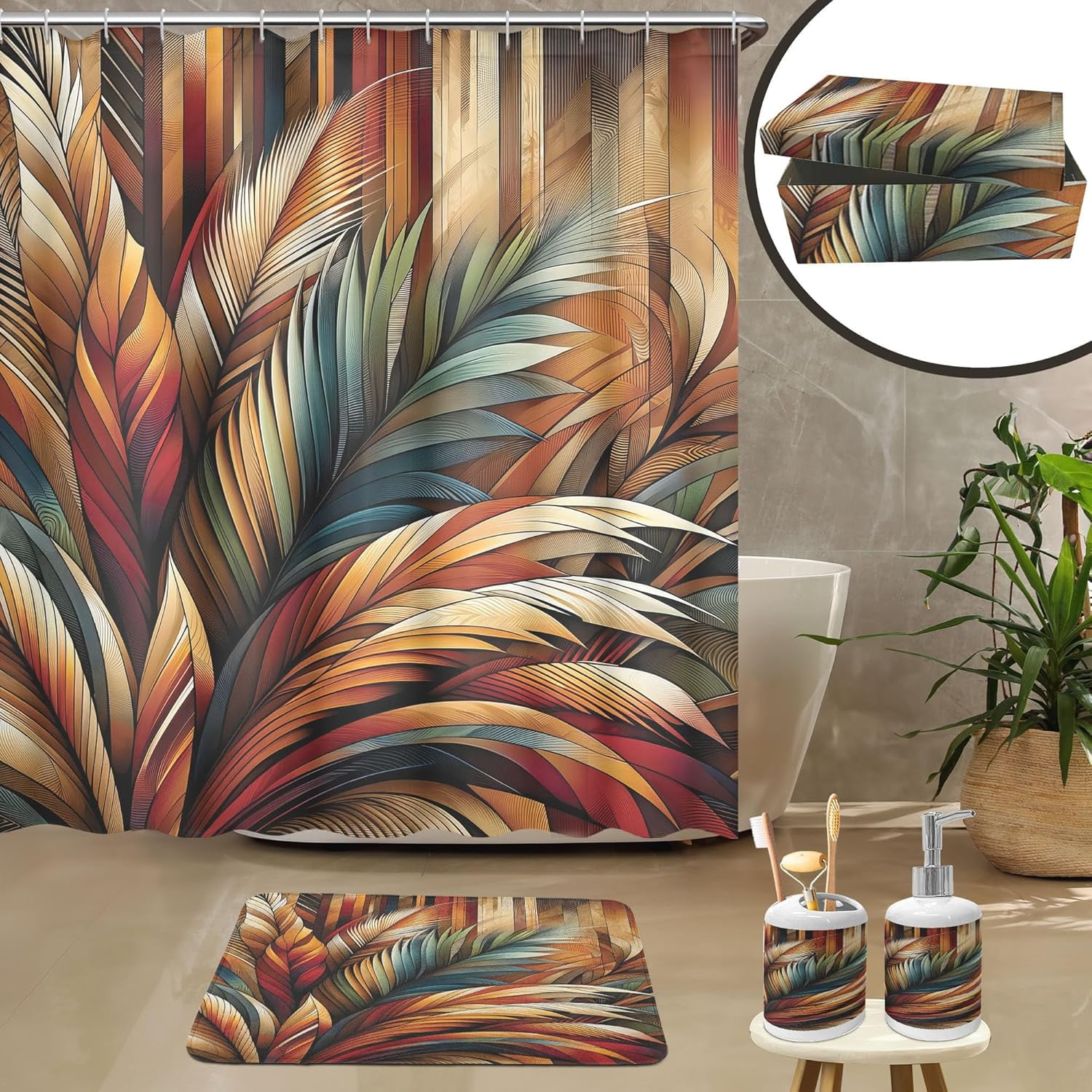 Aesthetic Bathroom Decor Set 4 Pcs Including Shower Curtain with Hooks ...