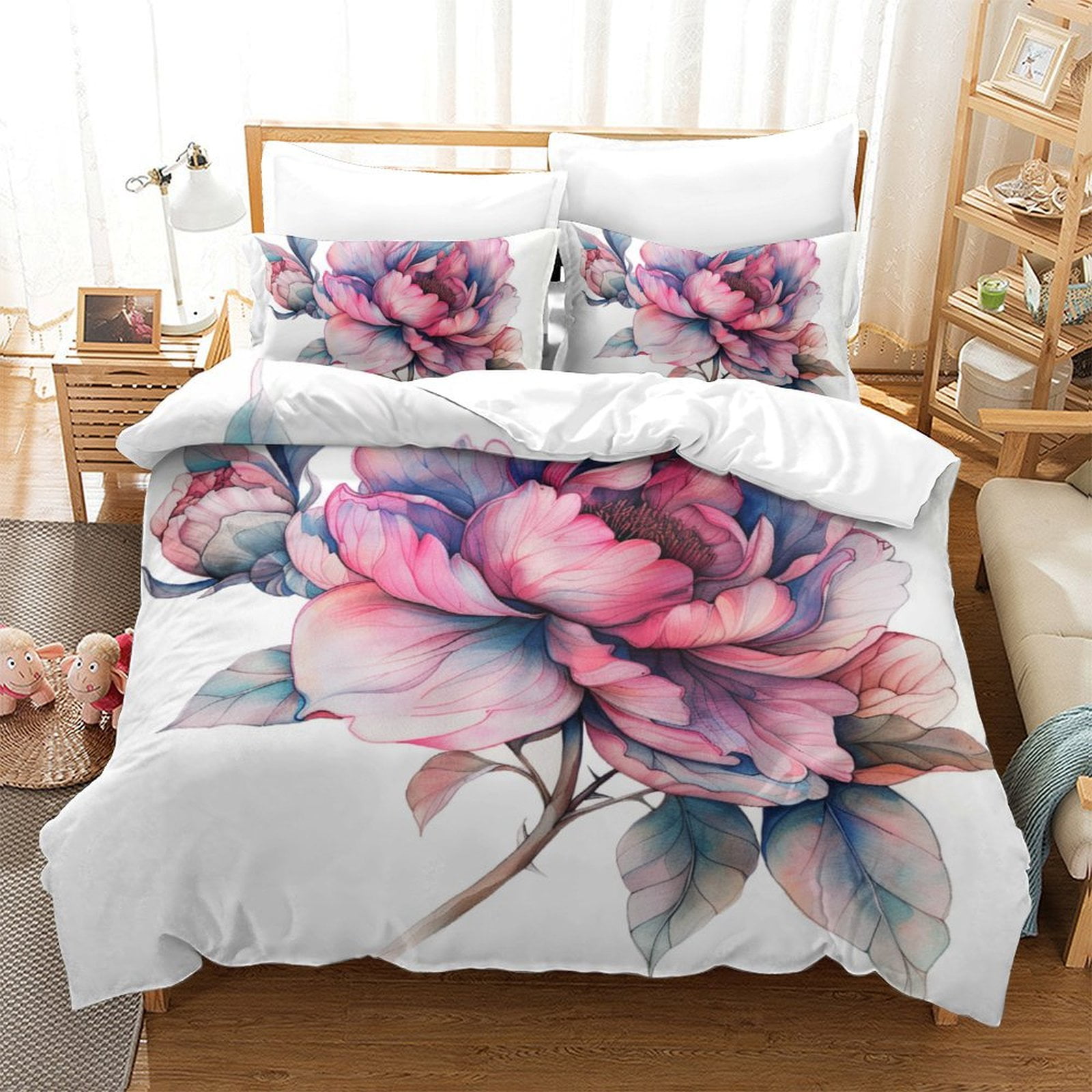 Aesthetic Bedroom Decor Flower Pencil Printed Duvet Cover Set Home Fashion Bedding Set,King (90 ...