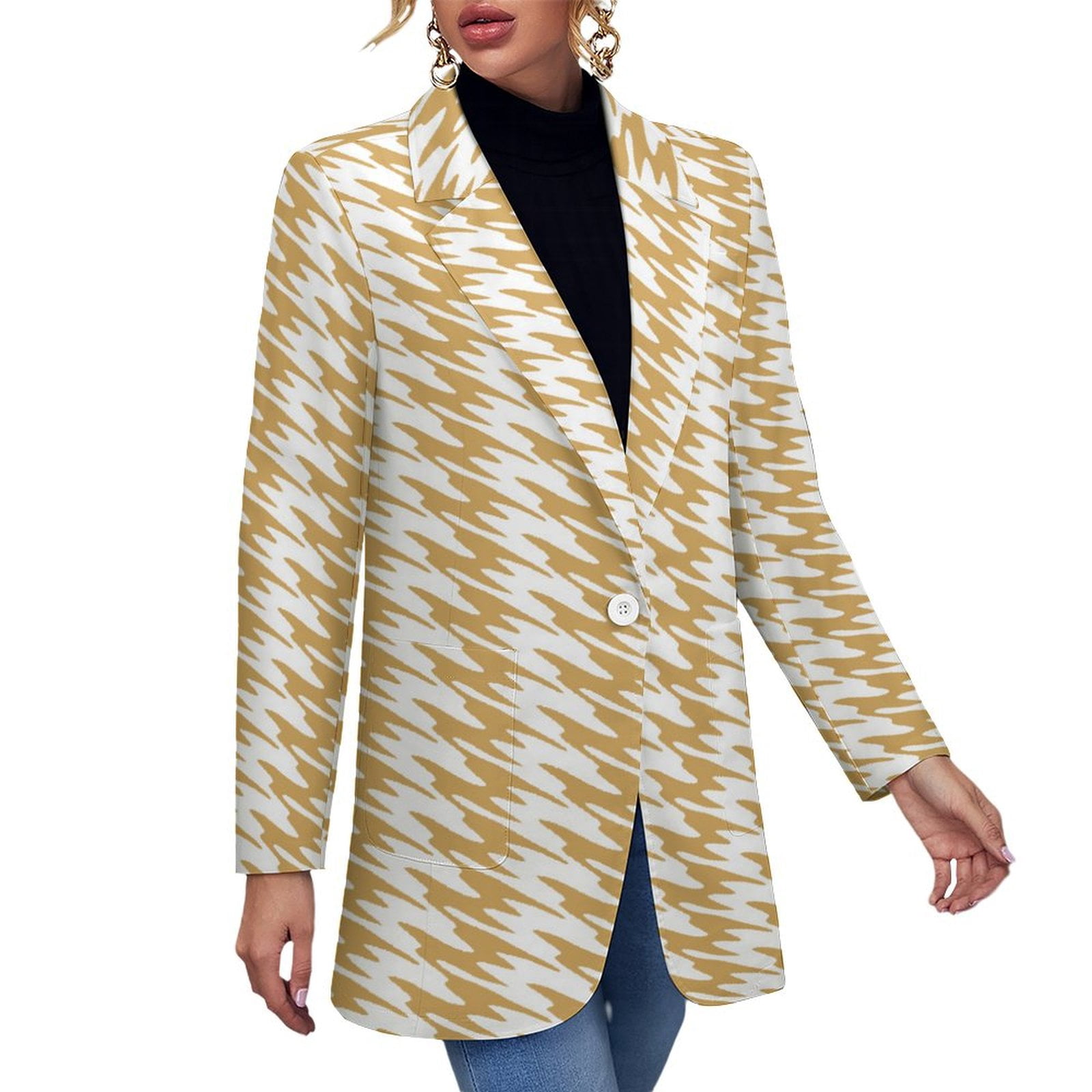 Aesthetic Beige And White Ripple Woman Casual Loose Suits Summer Jacket ...