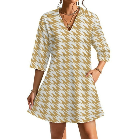 Aesthetic Beige And White Ripple Womens Dress With Pockets Summer V ...