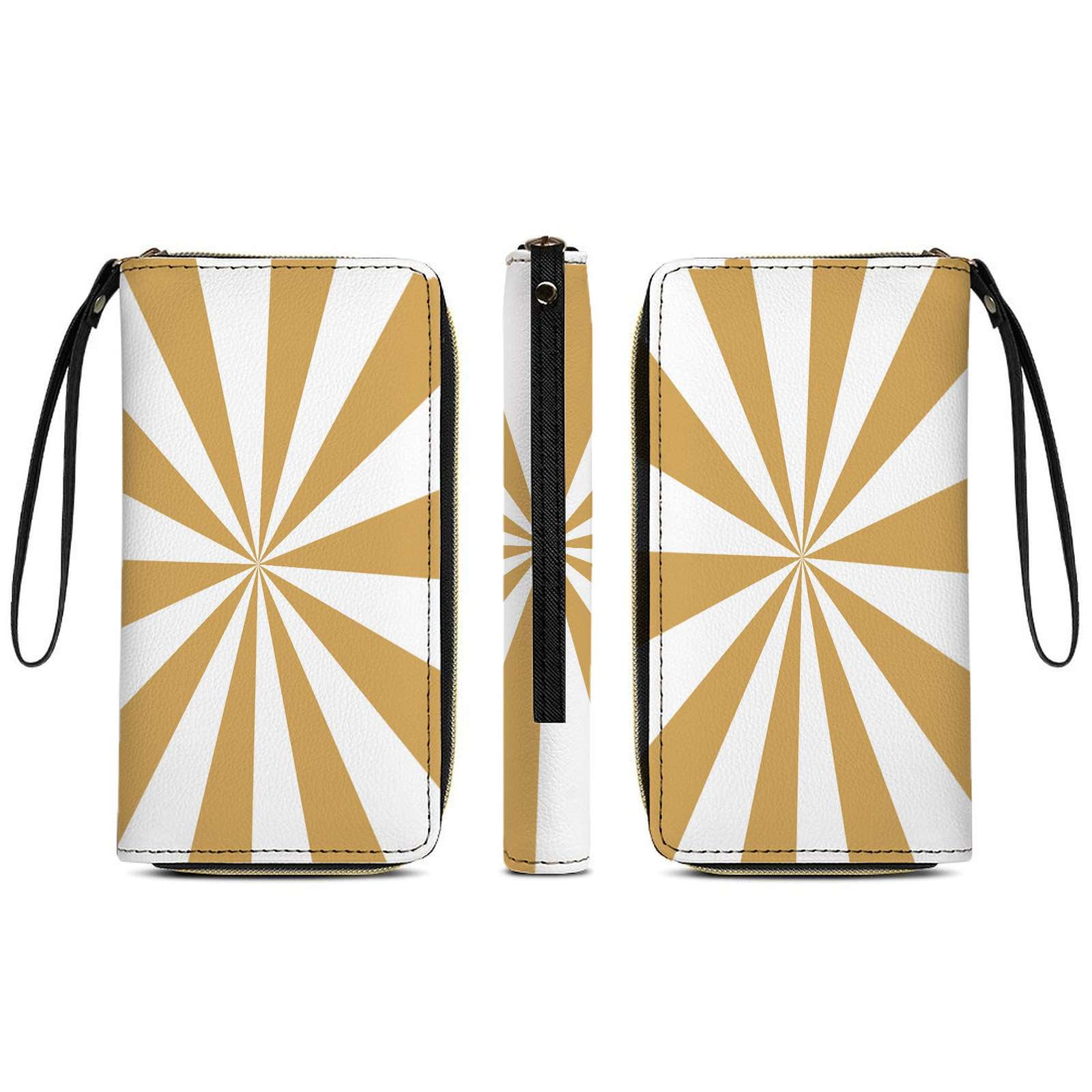 Aesthetic Beige And White Sunburst Long Wallets For Women PU Leather ...