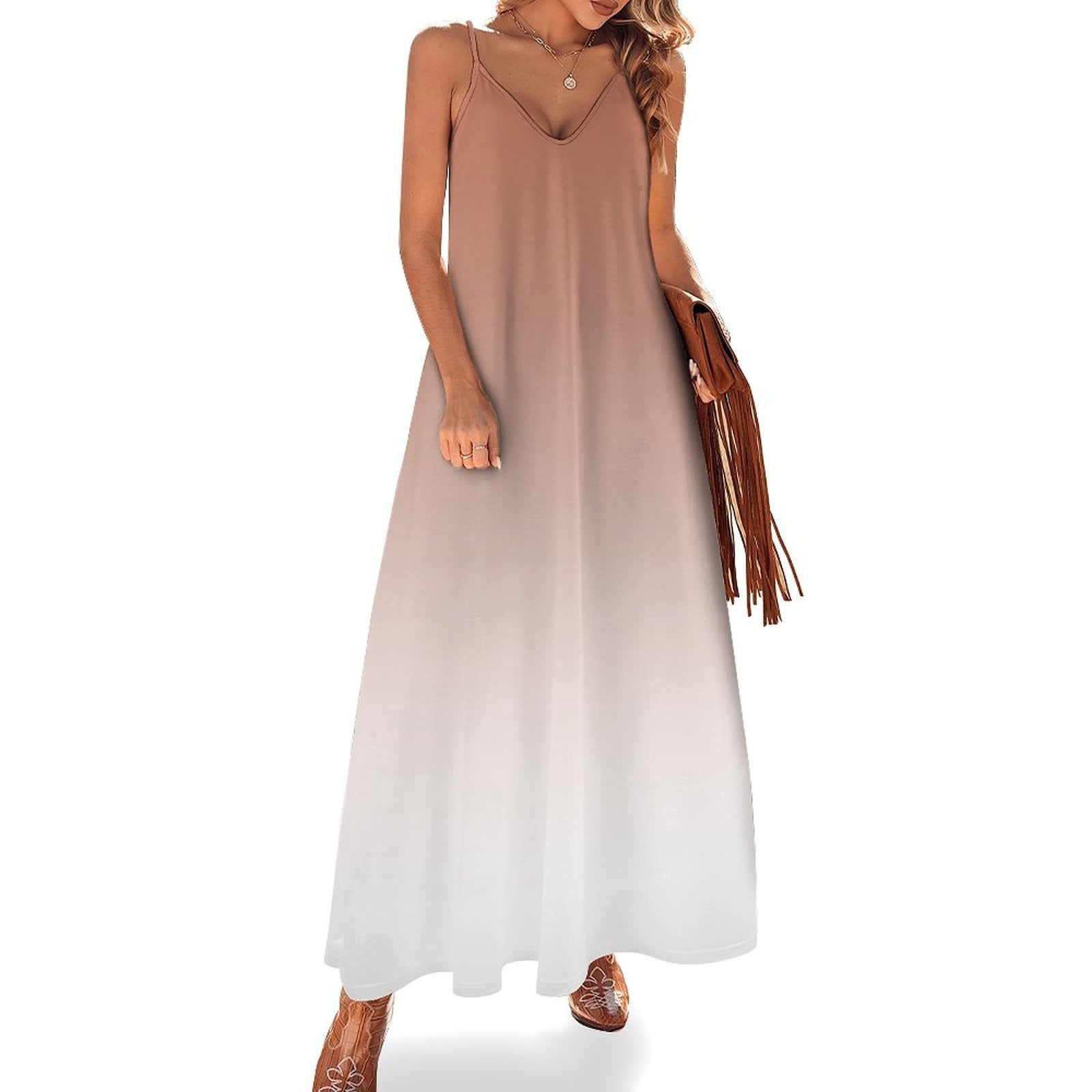 Aesthetic Beige Red And White Gradient Sleeveless Dress Loose Women's Dress Dresses Luxury ...