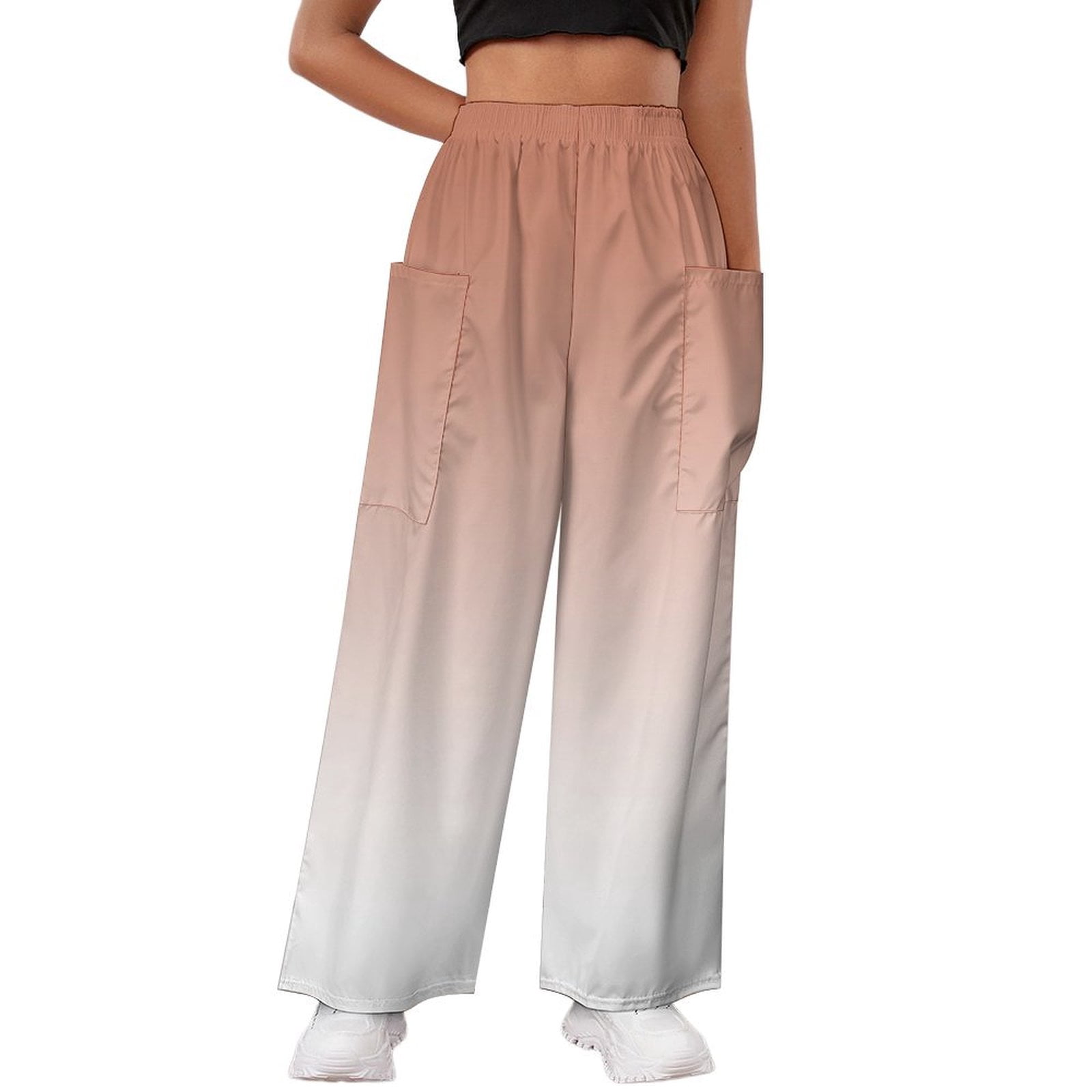 Aesthetic Beige Red And White Gradient Straight Leg Trousers for Women ...