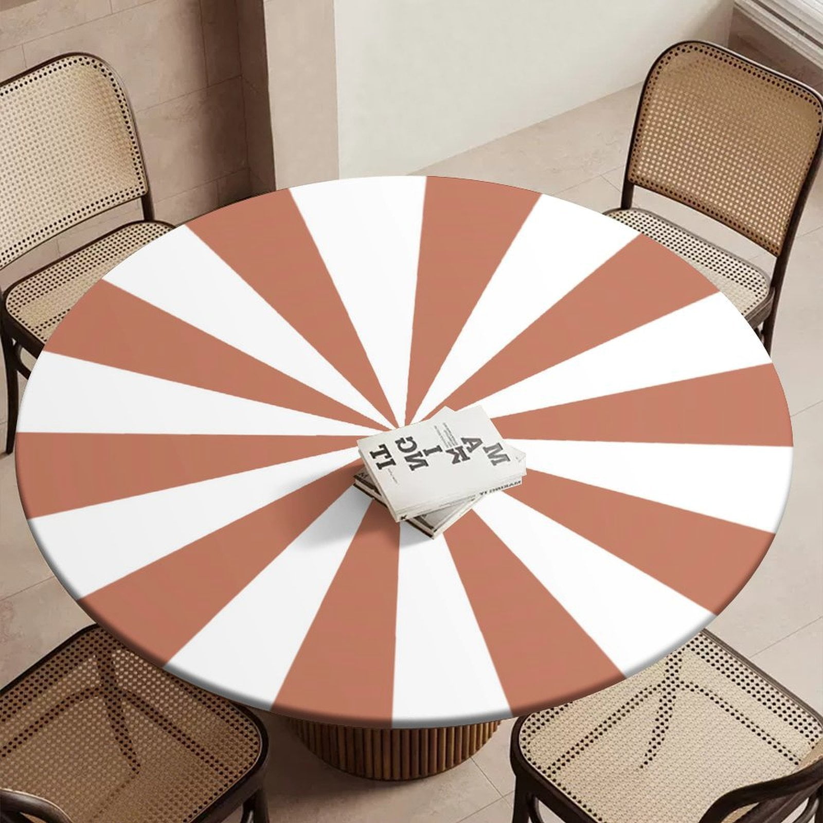 Aesthetic Beige Red And White Sunburst Round Table Cover Kitchen ...