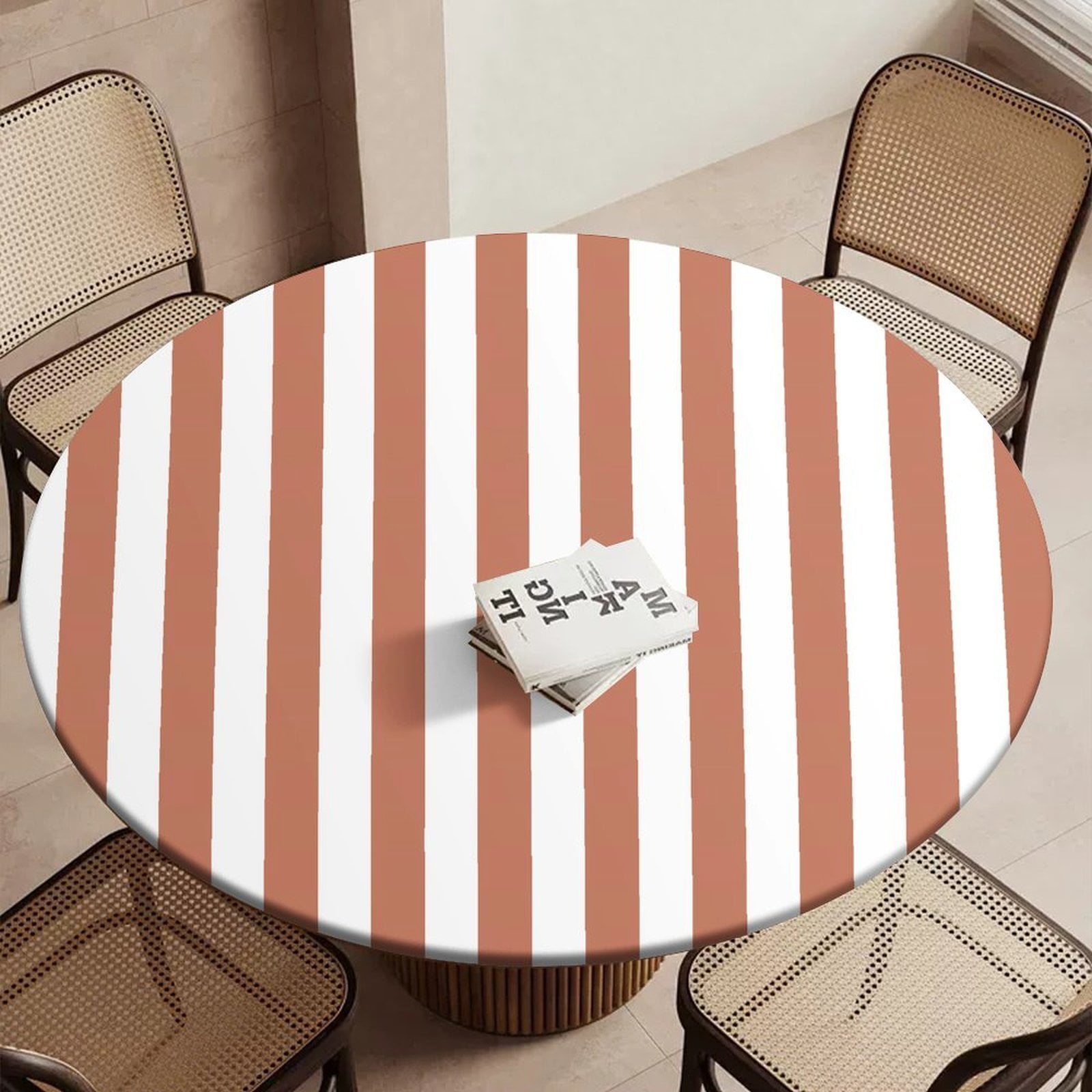 Aesthetic Beige Red And White Vertical Round Table Cover Kitchen ...