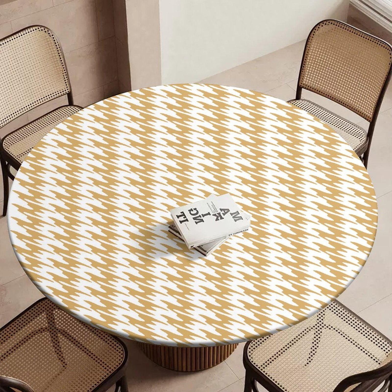 Aesthetic Beige And White Ripple Round Table Cover Kitchen Printed ...