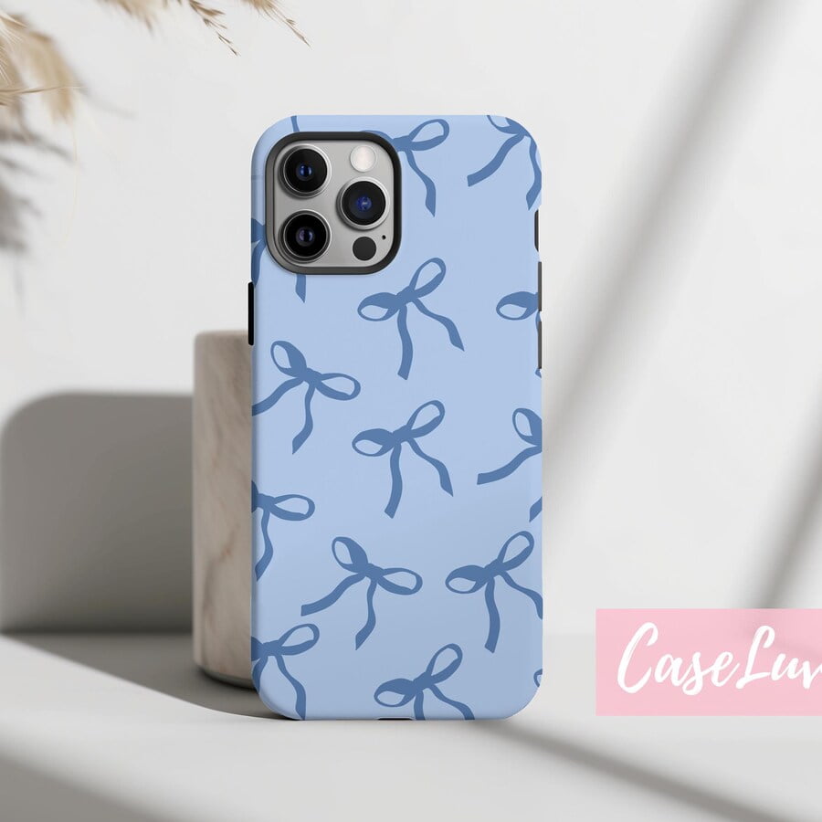 Aesthetic Blue Bow Coquette Style Protective Tough Phone Case 11 12 13 ...