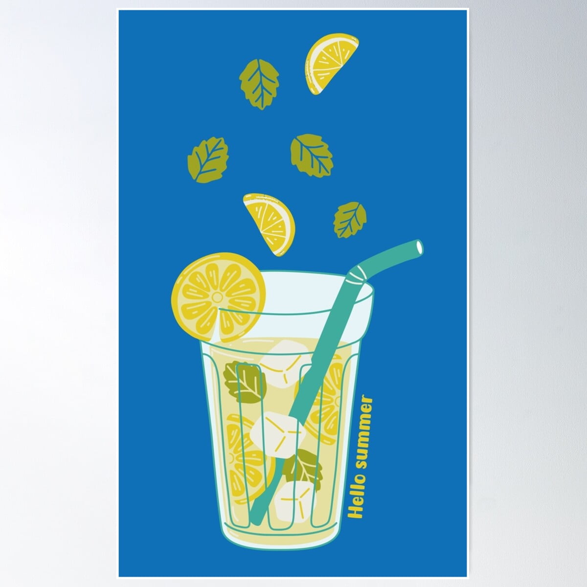 Aesthetic Blue Drink Lemon Mint Hello Summer Beverage Lemonade Poster Wall Art, Modern Wall ...
