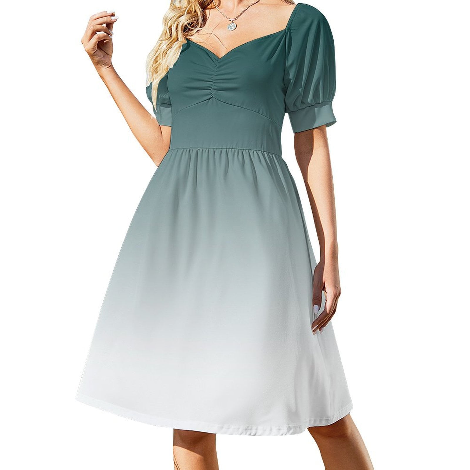 Aesthetic Blue Green And White Gradient Short Sleeve Dress Clothes ...