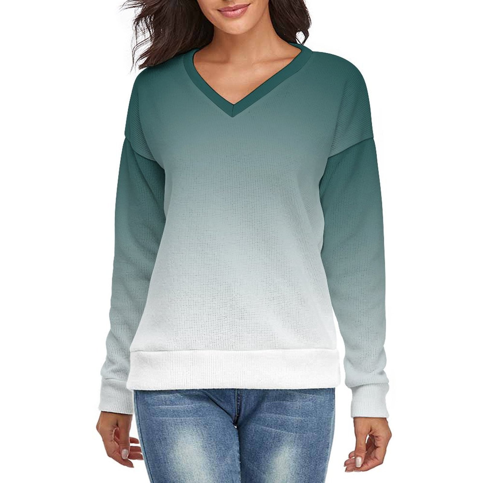 Aesthetic Blue Green And White Gradient V-neck Sweater Winter Clothes ...