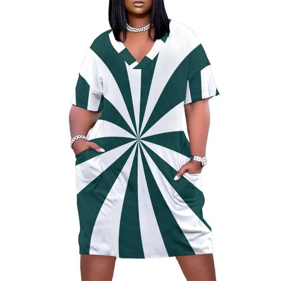 Aesthetic Blue Green And White Sunburst Loose Pocket Dress Dresses ...