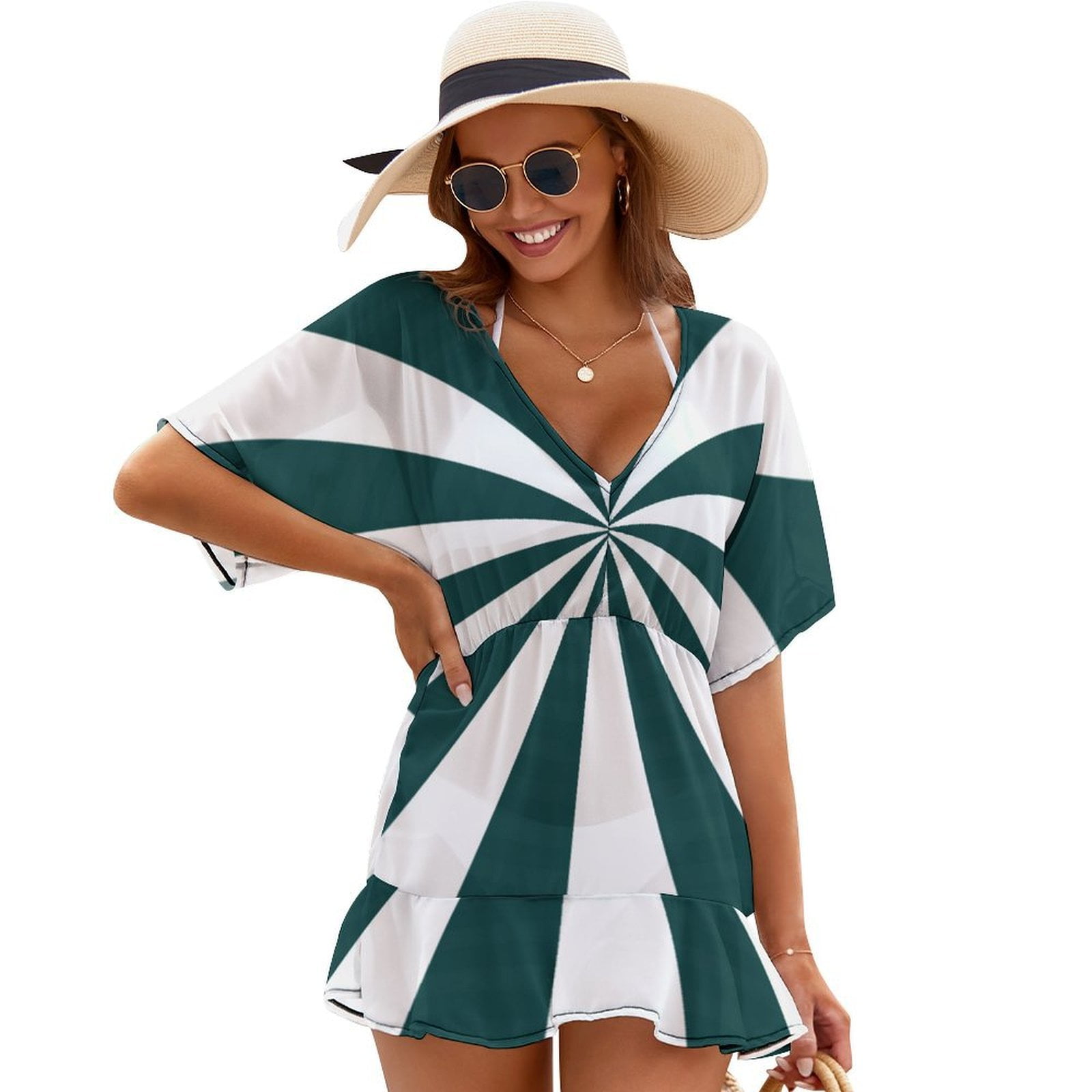 Aesthetic Blue Green And White Sunburst Women's Luxury Party Dress ...