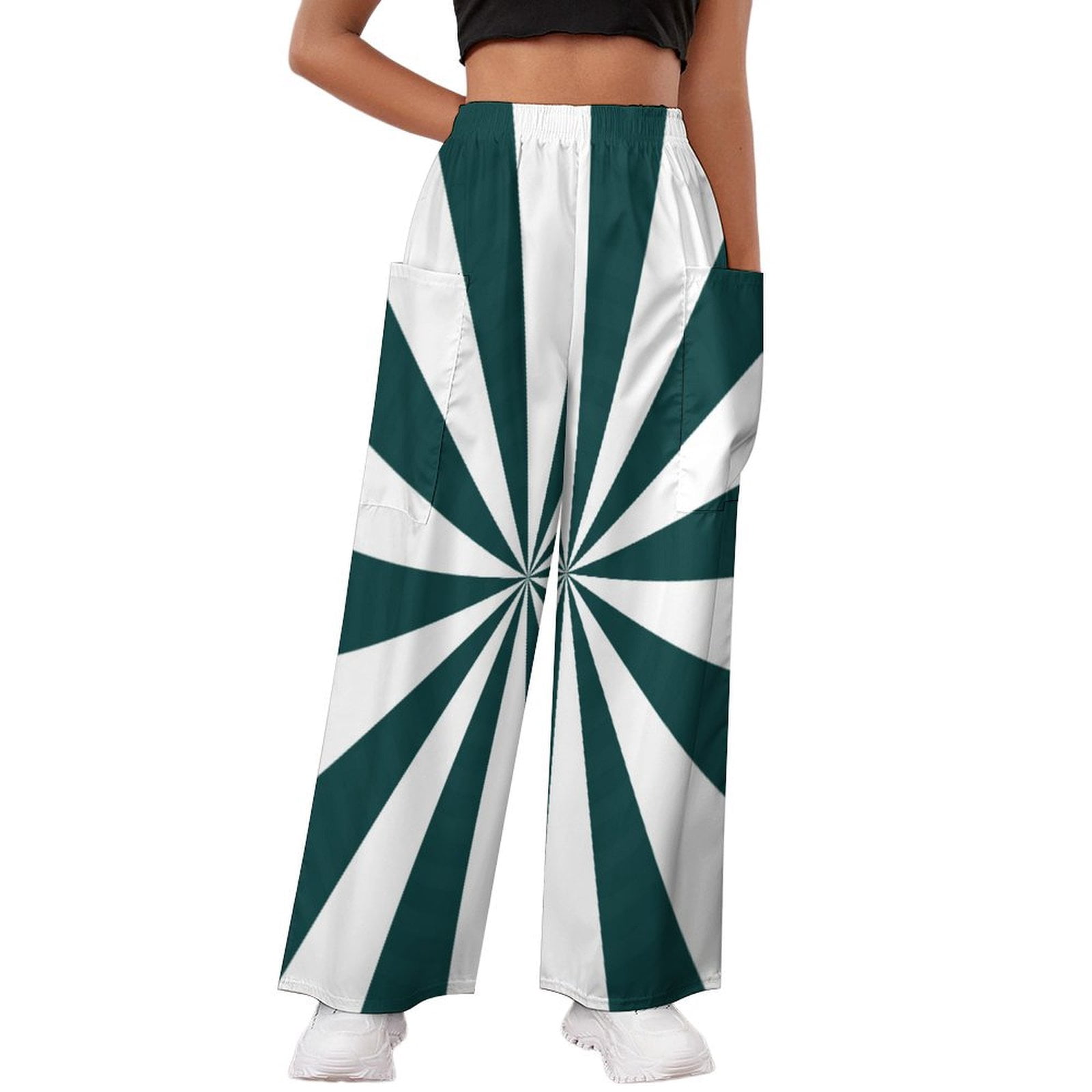 Aesthetic Blue Green And White Sunburst Straight Leg Trousers for Women ...