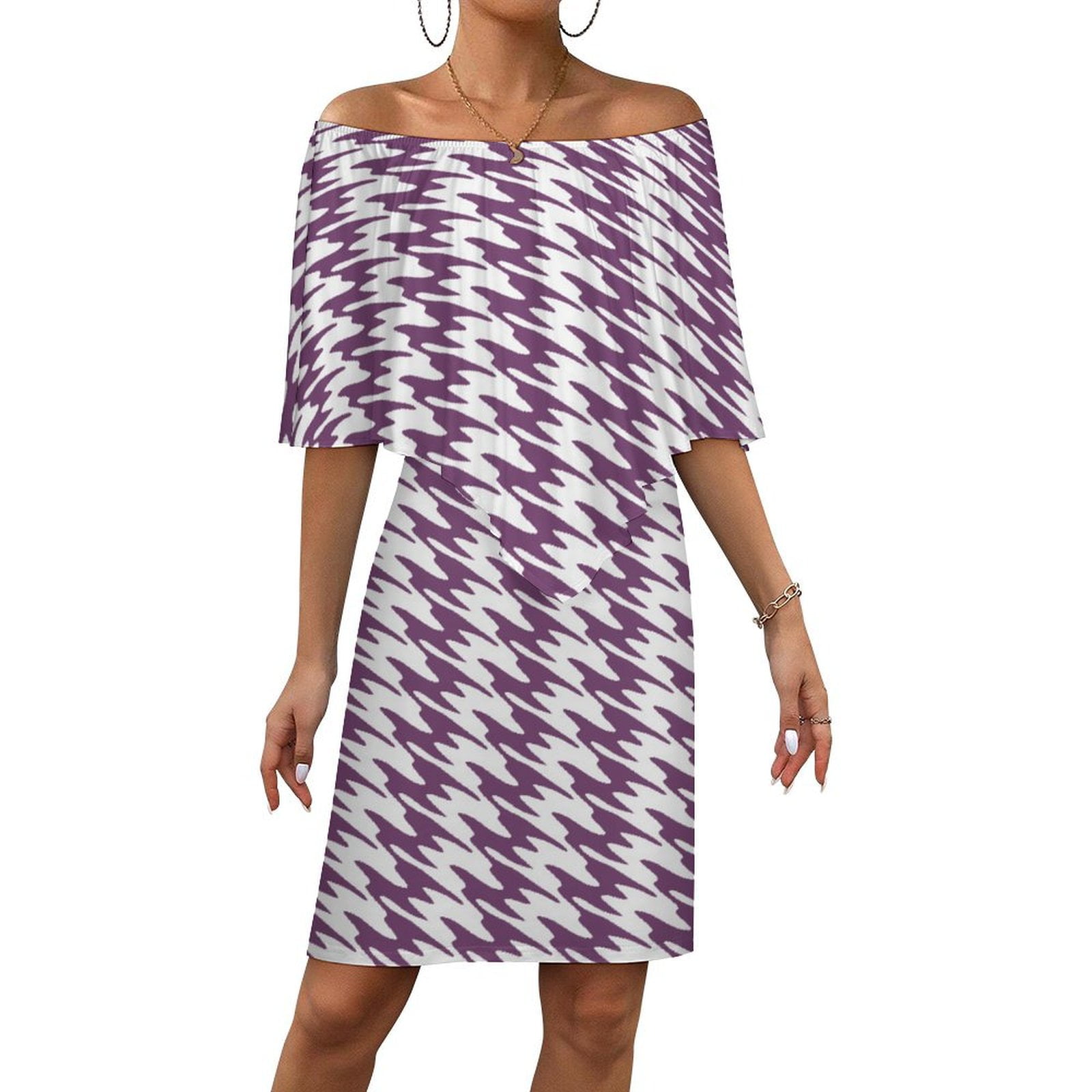 Aesthetic Blue Lilac And White Ripple Women's Off The Shoulder Ruffles ...