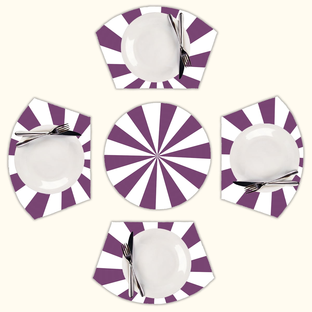 Aesthetic Blue Lilac and White Sunburst Round Table Placemats Set Of 5 ...