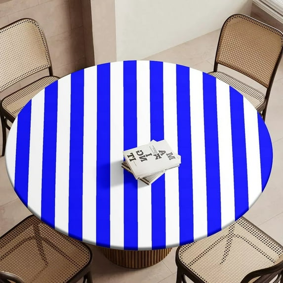 Aesthetic Blue And White Vertical Round Table Cover Kitchen Printed ...