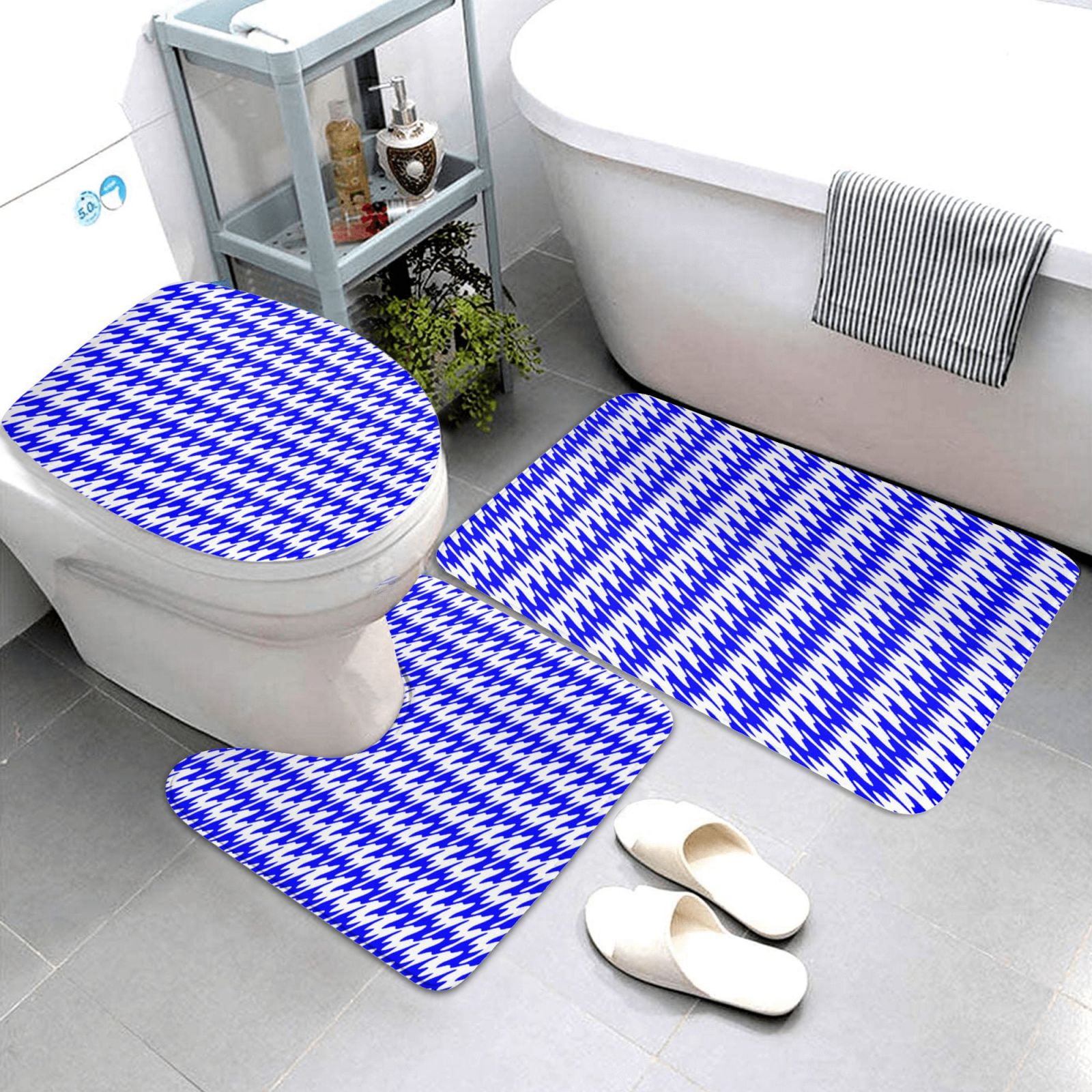 Aesthetic Blue and White Ripple Bath Mat Set 3 Piece Non Slip Rug ...