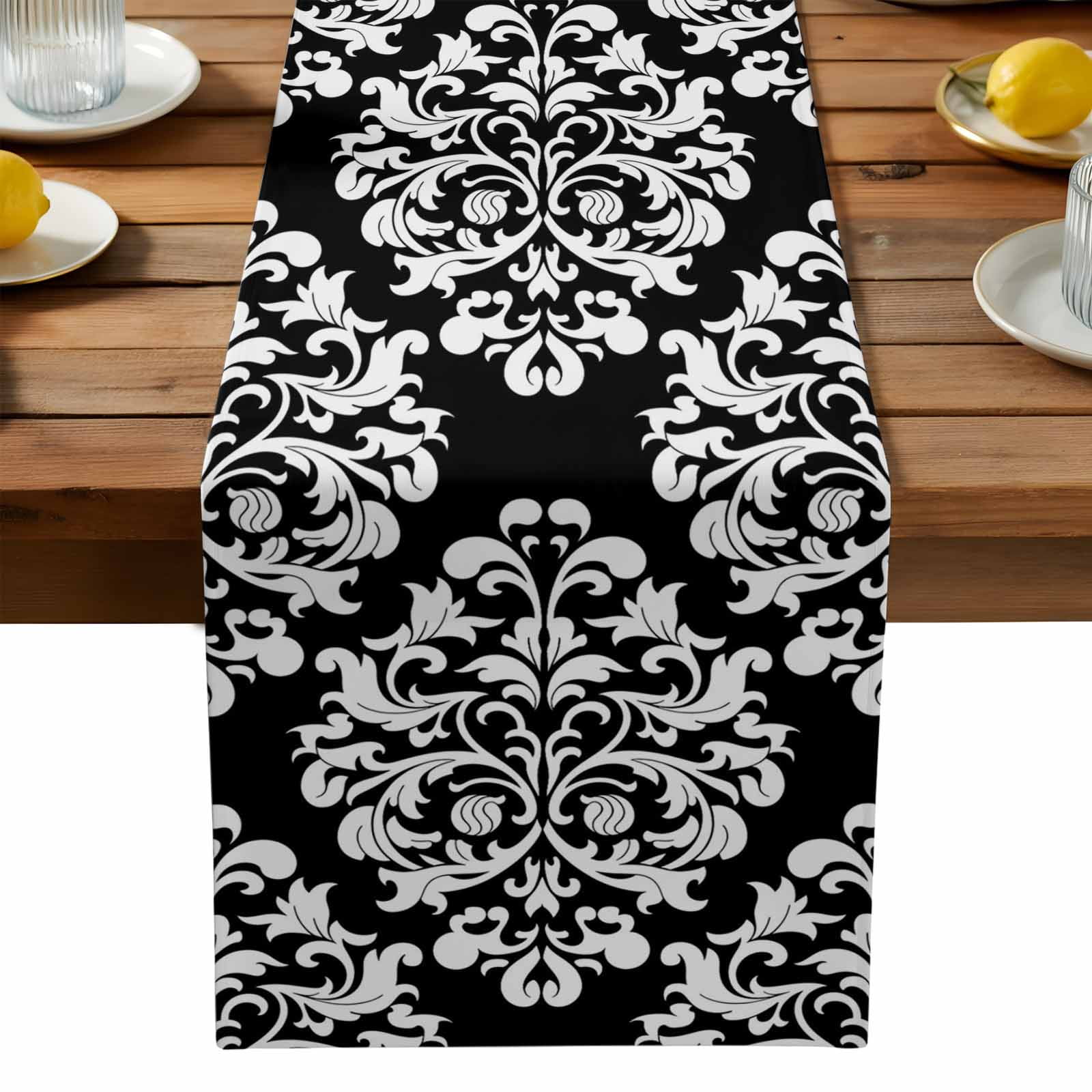 Aesthetic Boho Black White Floral Table Runners 13x70 Inches Long Linen ...