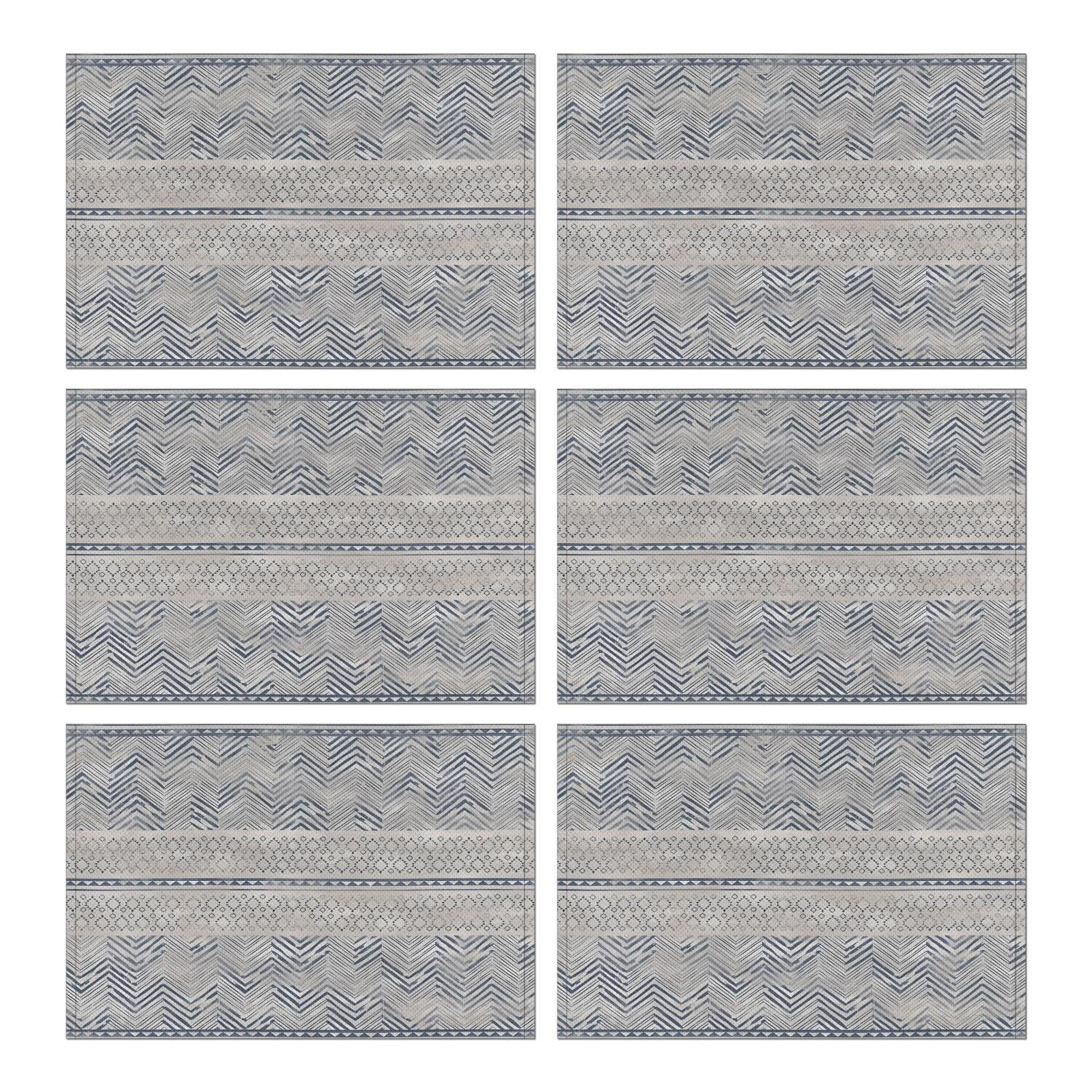 Aesthetic Boho Chic Flax Placemats Set of 6, 12x18 Inch Tribal Pattern ...