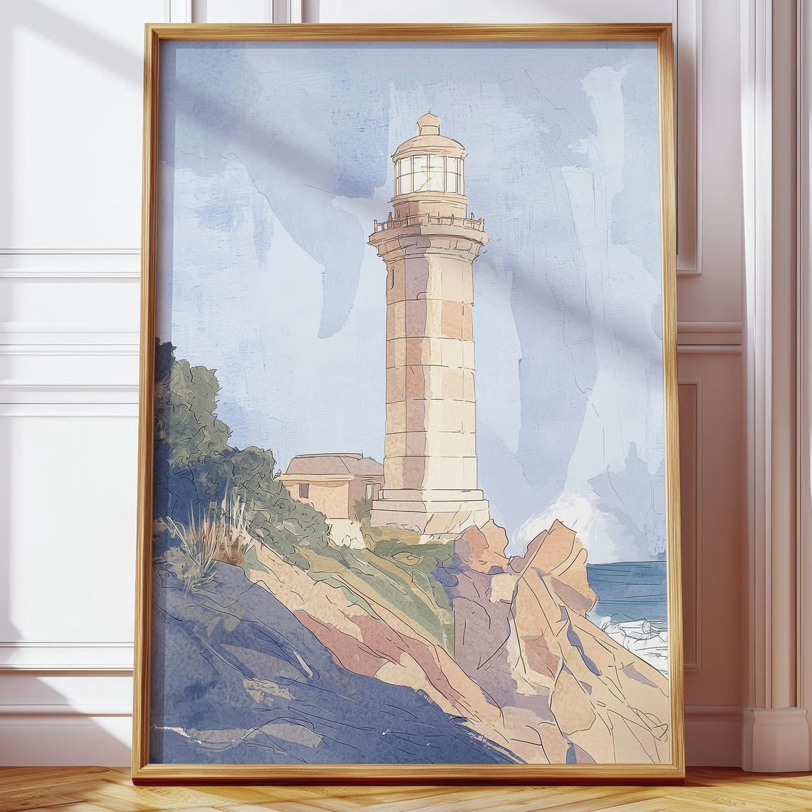 Aesthetic Boho Coastal Lighthouse Painting Poster, Minimal Watercolor ...
