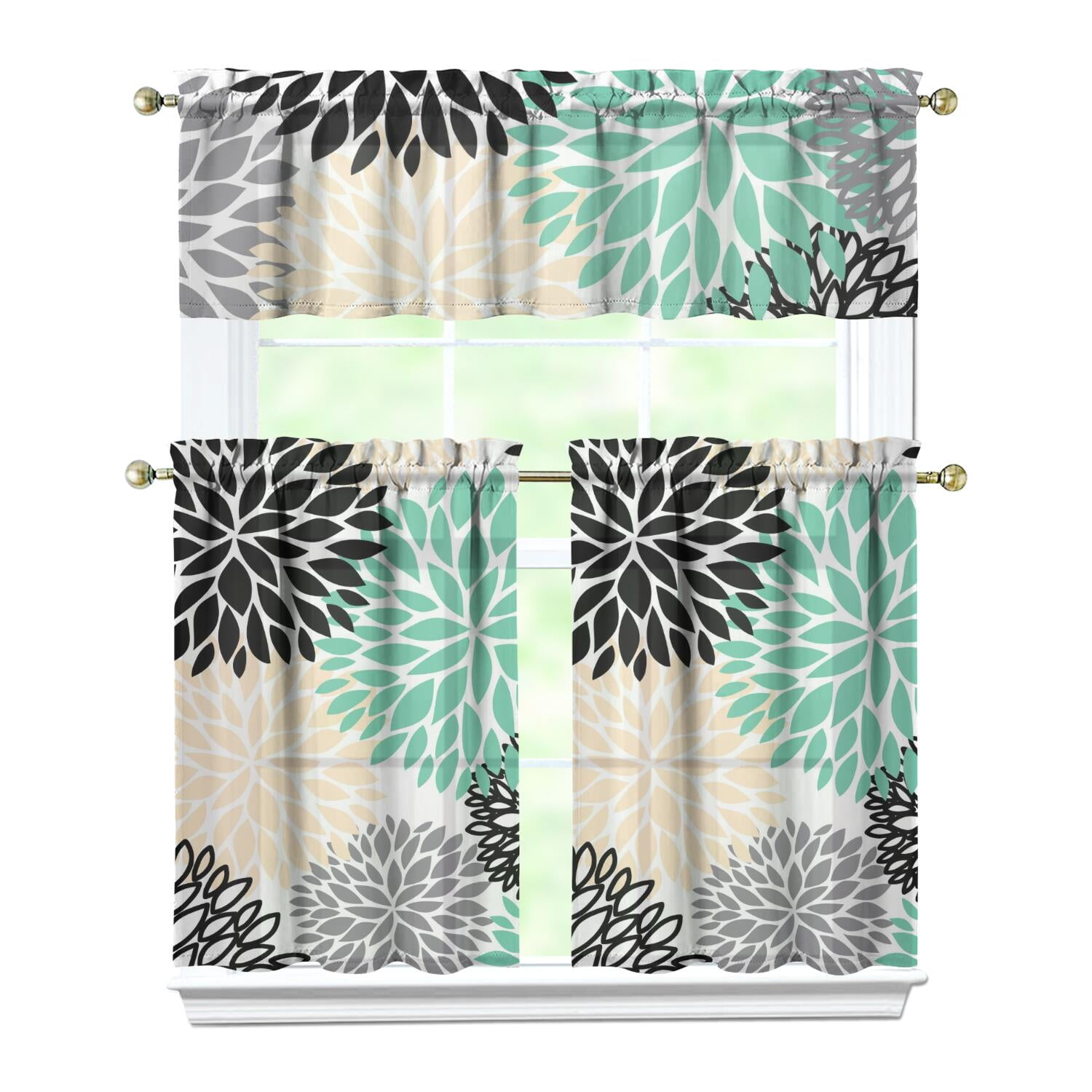 Aesthetic Boho Kitchen Curtains Bohemian Tier and Valance Set Vintage ...