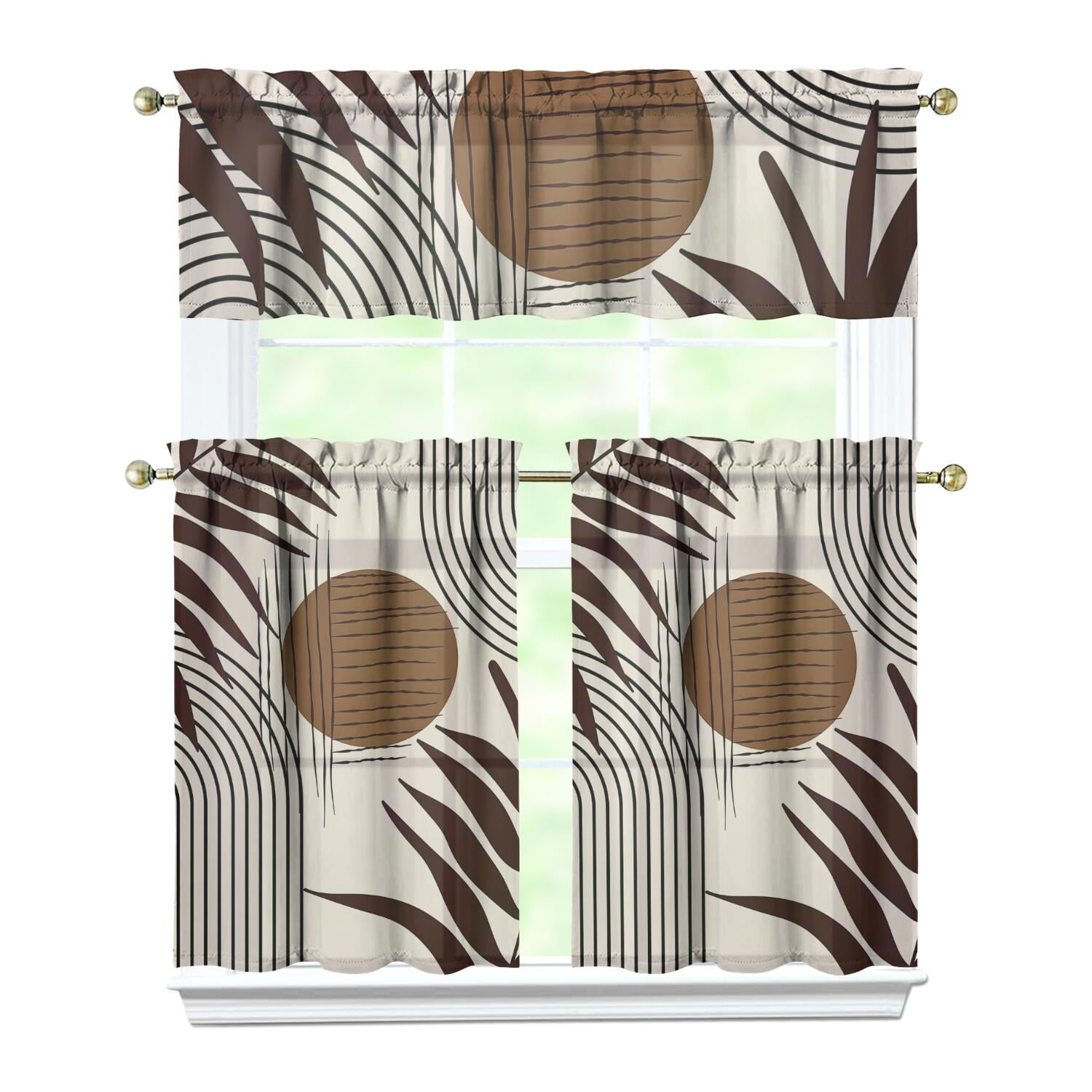 Aesthetic Boho Kitchen Curtains Bohemian Tier and Valance Set Vintage ...
