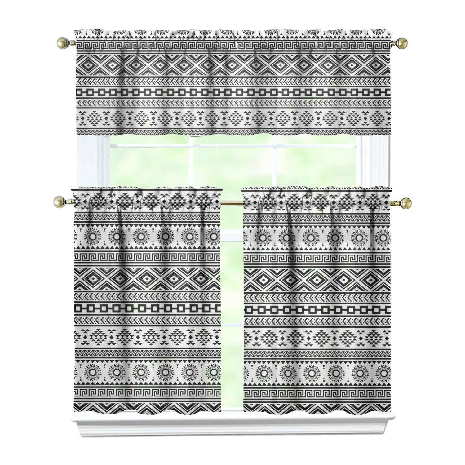 Aesthetic Boho Kitchen Curtains Bohemian Tier and Valance Set Vintage ...