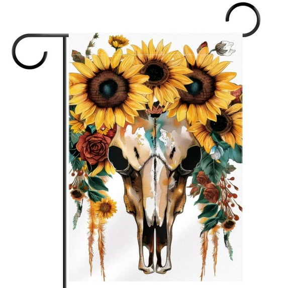 Aesthetic Boho Sunflower Bull Skull Double Sided Garden Flag Decorative ...