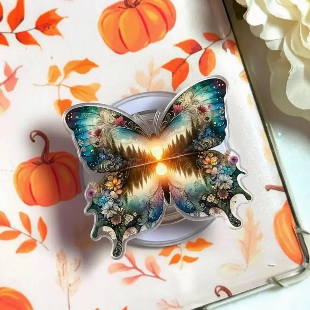 Aesthetic Boho Sunset Butterfly Magnetic Phone Grip, Enchanting Nature ...