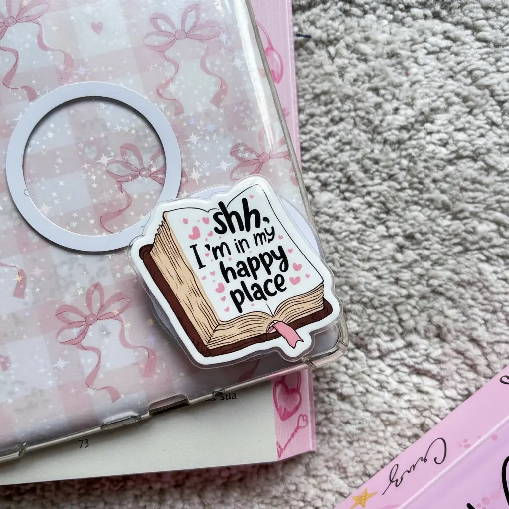 Aesthetic Bookish Phone Grip, Shh I'm Reading Happy Place Accessory ...
