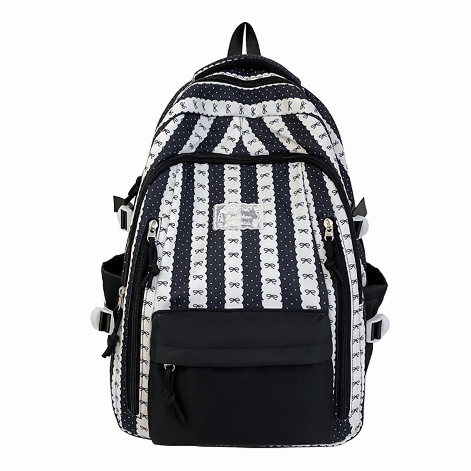 Aesthetic Bow Backpack 17.72" Nylon Large Capacity for College Travel ...