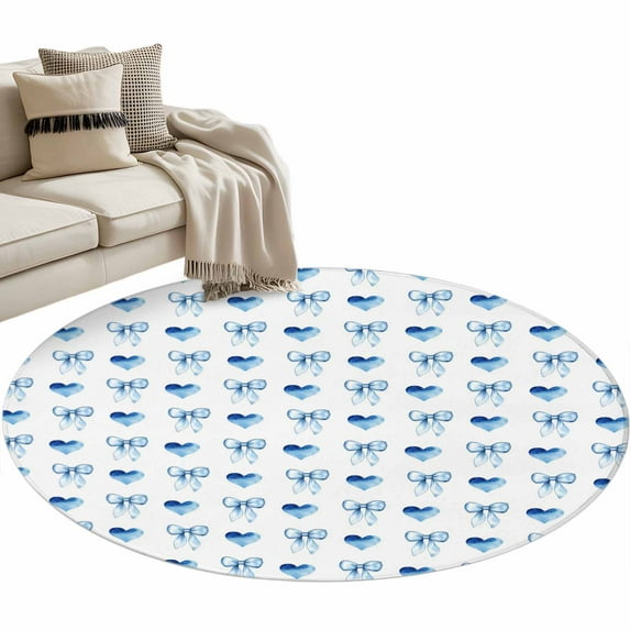 Aesthetic Bow Washable Round Area Rug 3 ft, Blue Gradient Heart Bow ...