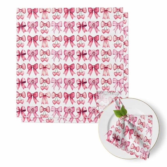 Aesthetic Bows Cloth Napkins Set of 2 Pink Rose Bow Love Bow White ...