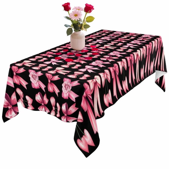 Aesthetic Bows Rectangle Tablecloth Pink Bow Rose Bow Black Background ...